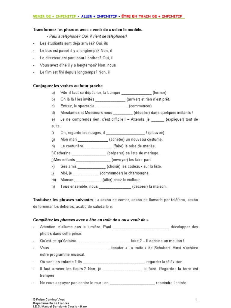 Futur Proche - Présent Progressif - Passé Récent | PDF | Verbe