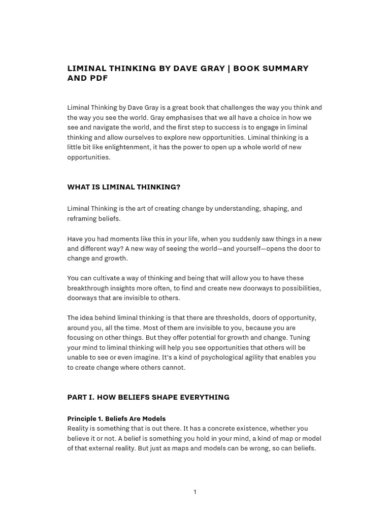 Liminal Thinking by Dave Gray Book Summary and PDF | PDF | Reality ...