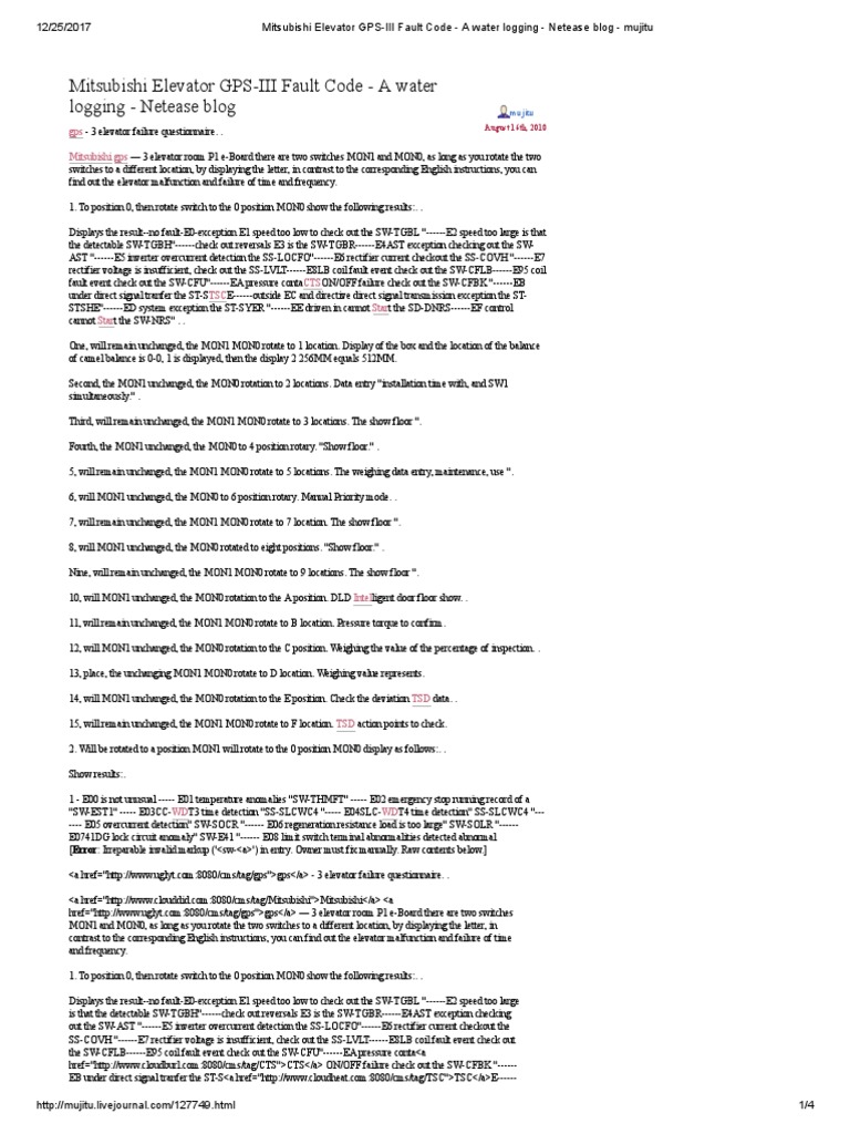Mitsubishi Elevator GPS-III Fault Code - A Water Logging - Netease Blog ...