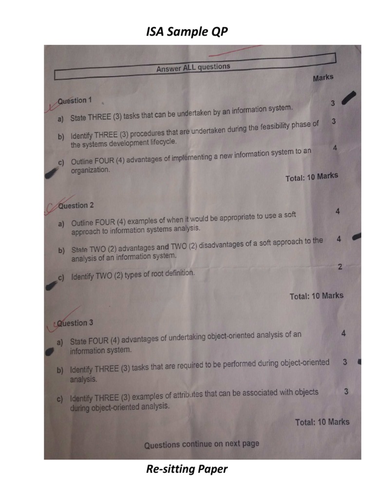 ISA Sample QP: Re-Sitting Paper | PDF