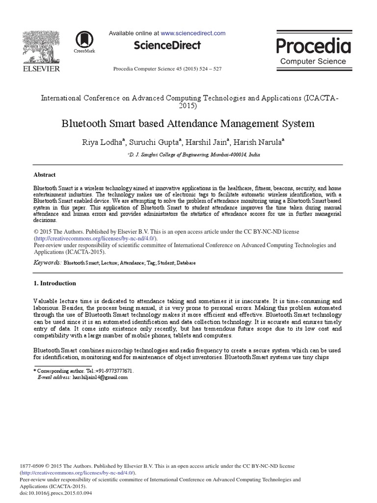 Bluetooth Smart Based Attendance Management System: Sciencedirect | PDF ...