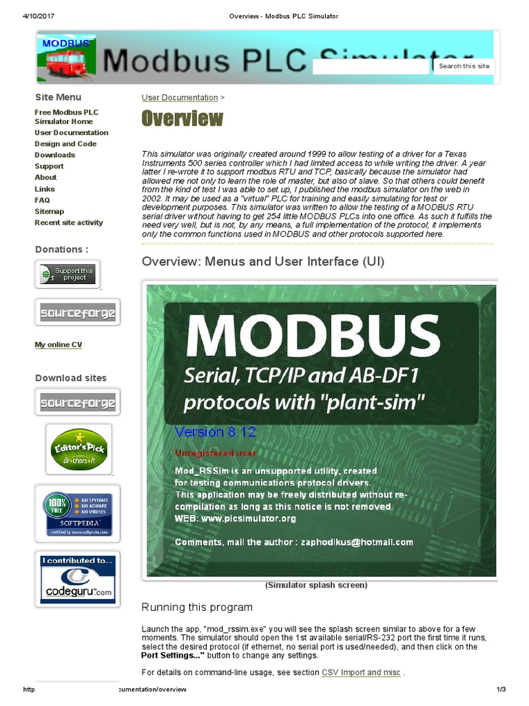 Overview - Modbus PLC Simulator | PDF | Programmable Logic Controller | Menu (Computing)