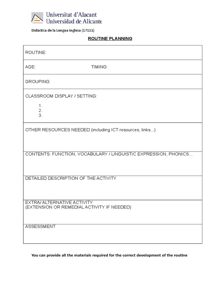 Routines Template - Tema - 1 | PDF