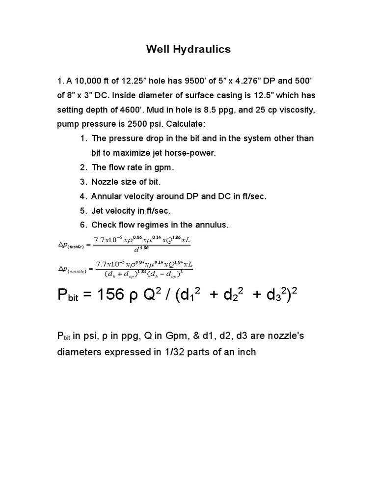 P = 156 ρ Q / (d + d + d) : Well Hydraulics | PDF