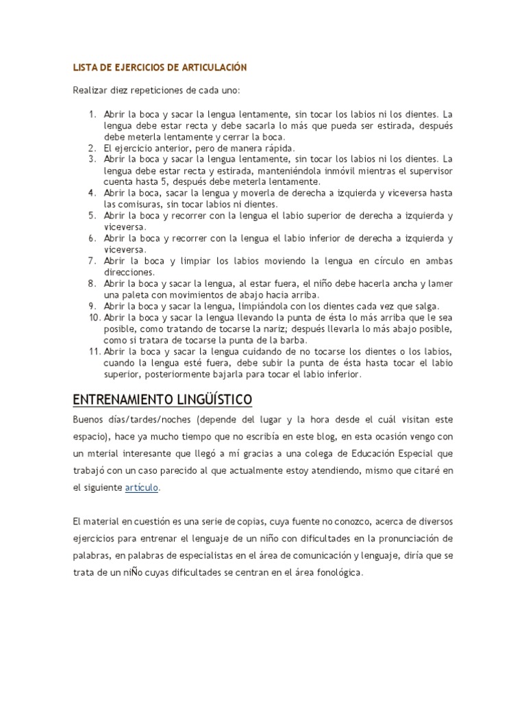 Lista de Ejercicios de Articulación | PDF