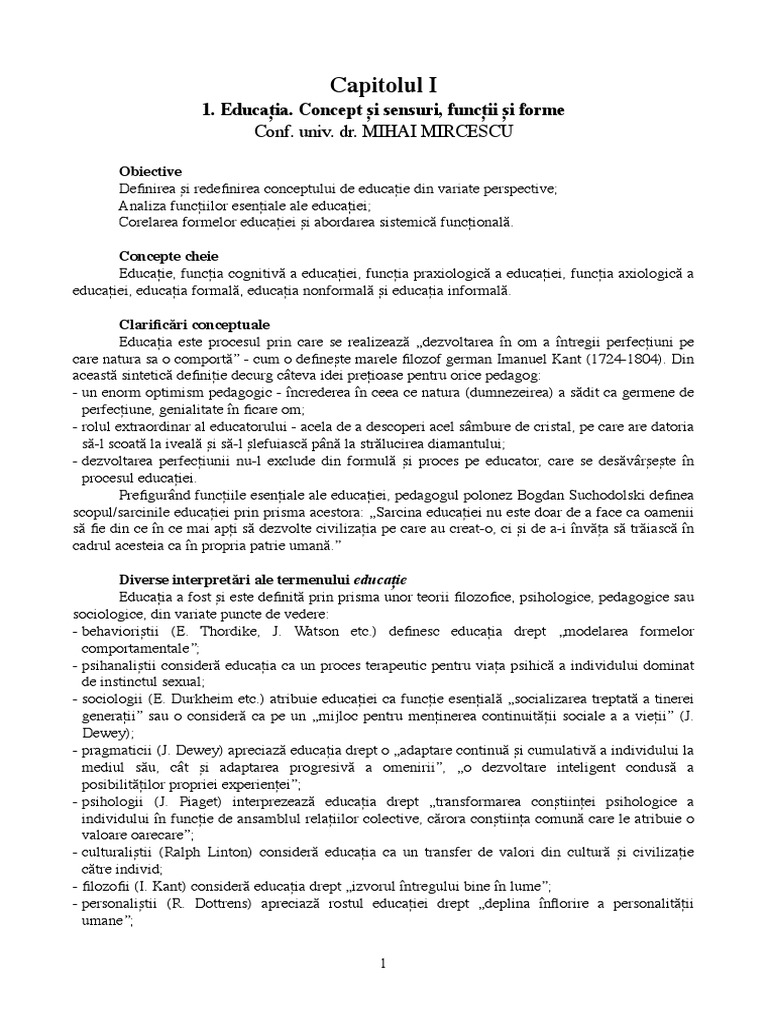 Tema 1 - Educatia - Delimitari Conceptuale - Suport Curs PDF | PDF