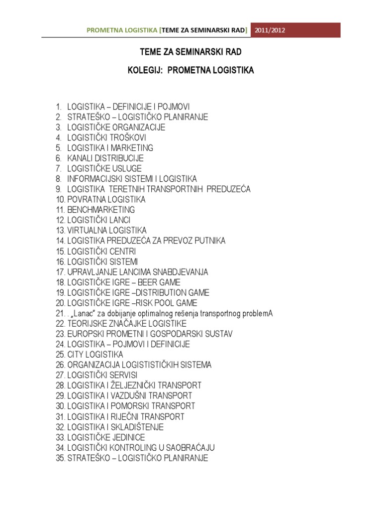 Teme Za Seminarski Rad | PDF
