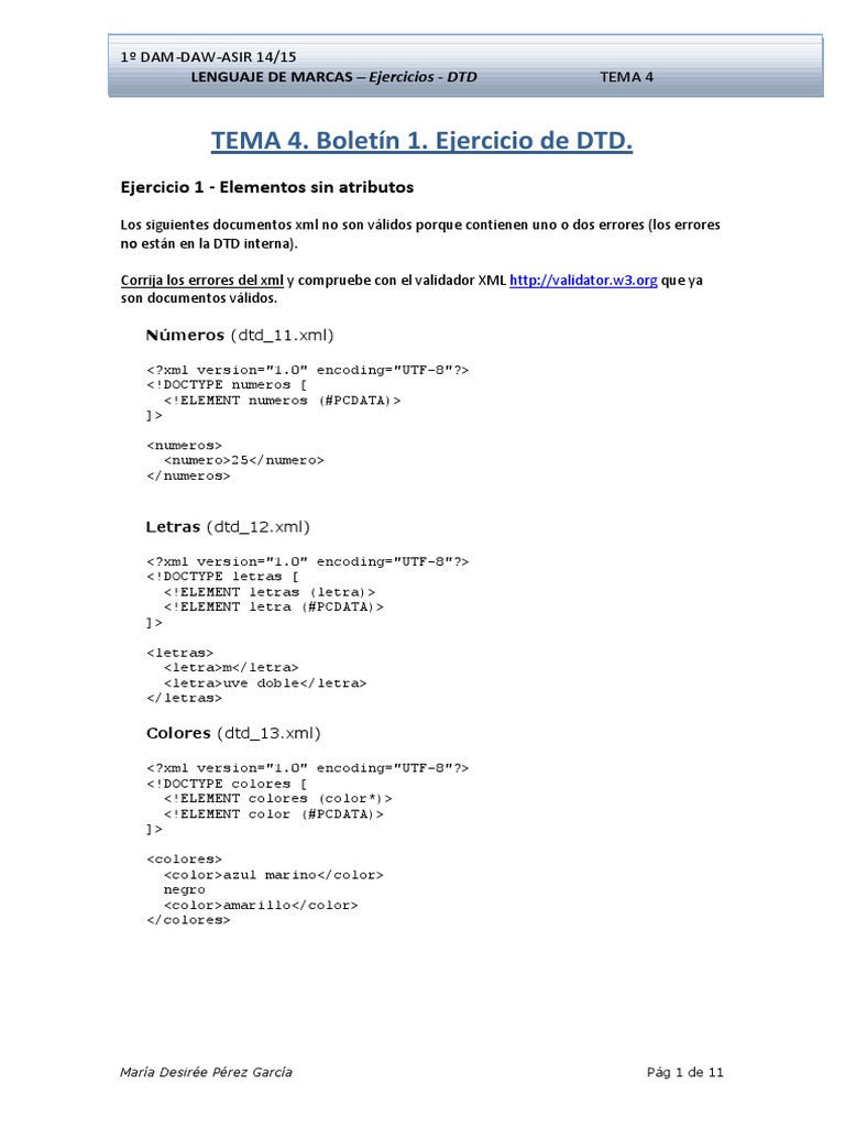 Ejercicios de DTD en XML 1º DAM-DAW | PDF | Xml | Consorcio Mundial de ...