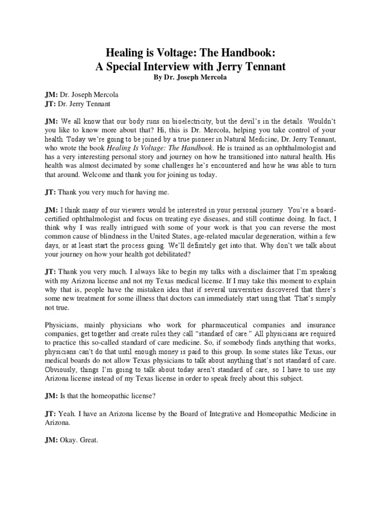 Interview Jerry Tennant Healing Is Voltage | PDF | Adenosine ...