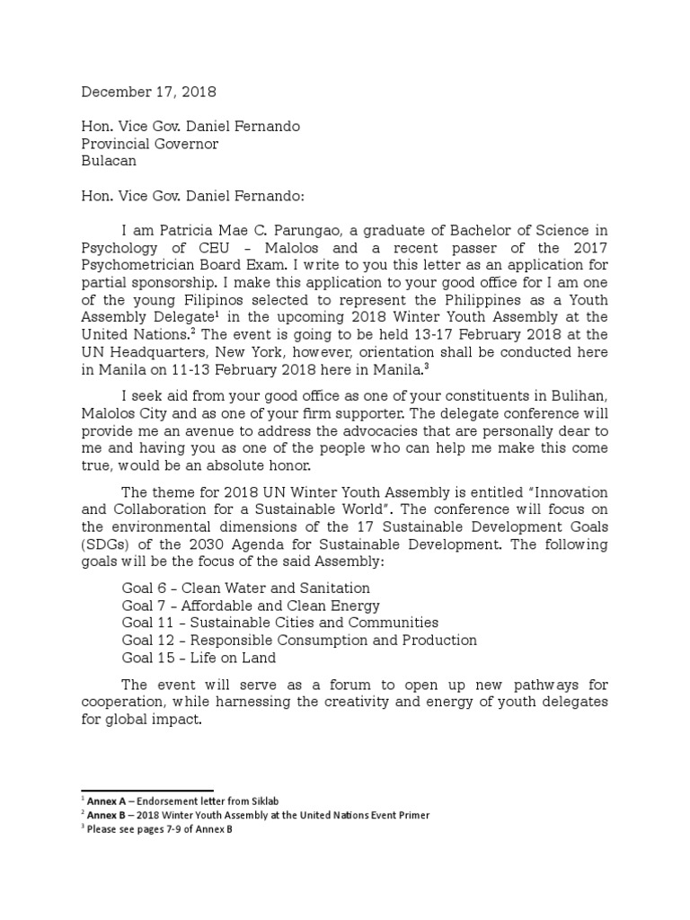 Sponsorship Letter To Vice Governor | PDF | United Nations ...