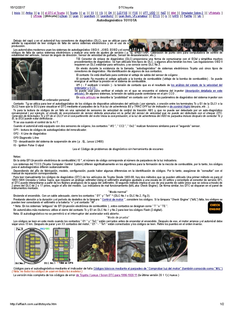 DTC Toyota | PDF | Escáner de imagen | Toyota