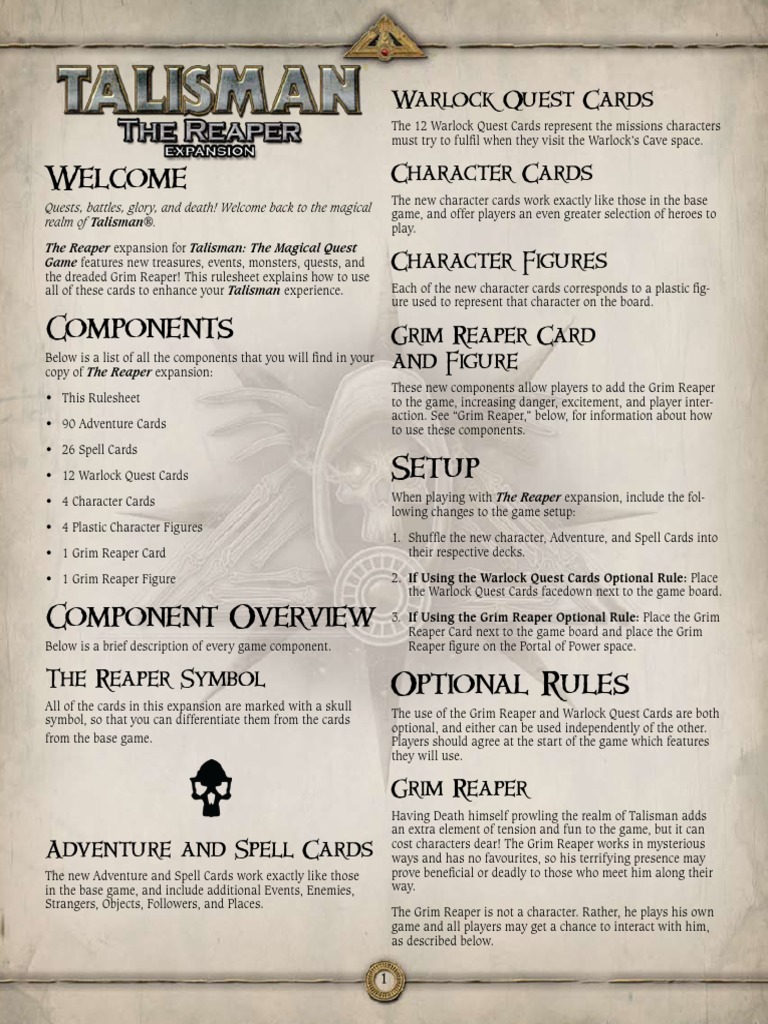 Talisman 4ed Reaper en | PDF | Fantasy | Tabletop Games