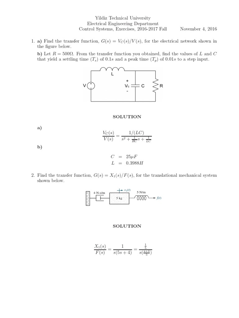 2016 2017 Fall Exercises PDF | PDF | Cybernetics | Engineering