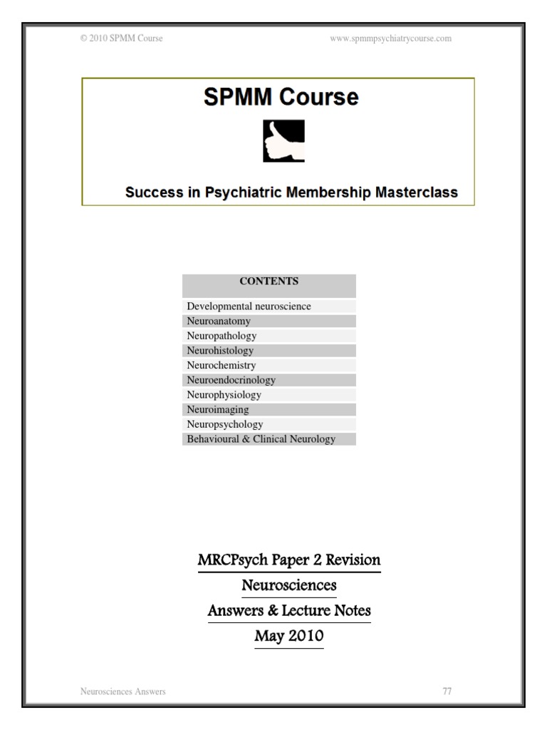 Mrcpsych Paper 2 Revision Neurosciences Answers & Lecture Notes May ...