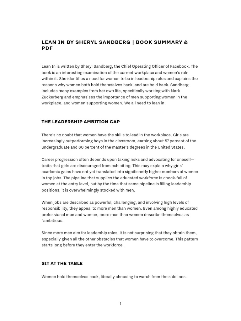 Lean in by Sheryl Sandberg Book Summary and PDF2 PDF | PDF | Mentorship ...
