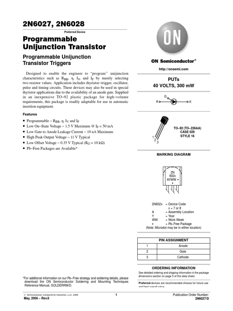 2N6027, 2N6028 Programmable Unijunction Transistor | PDF | Capacitor ...