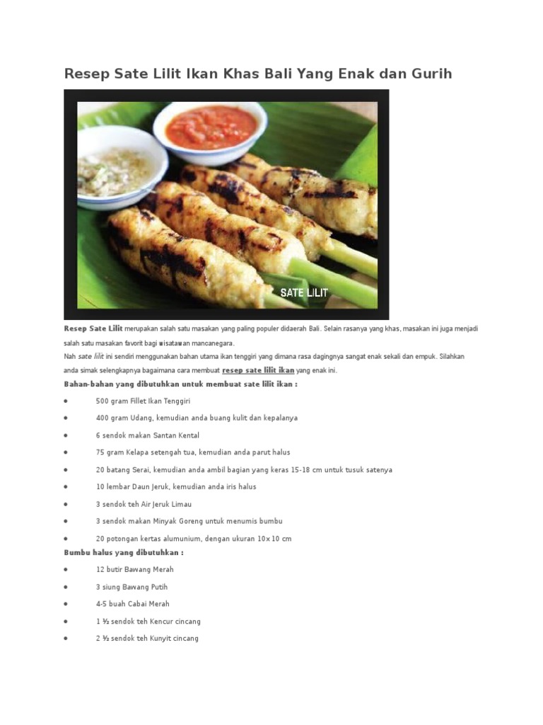Resep Sate Lilit Ikan Bali Enak | PDF