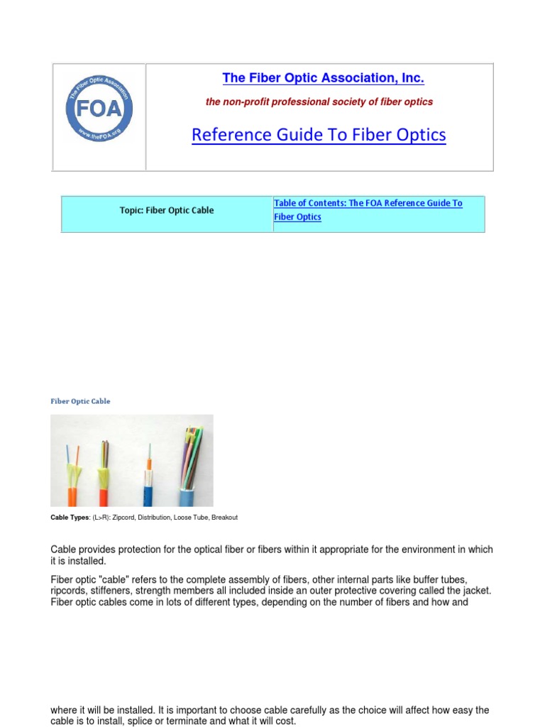 Reference Guide To Fiber Optics: The Fiber Optic Association, Inc | PDF ...
