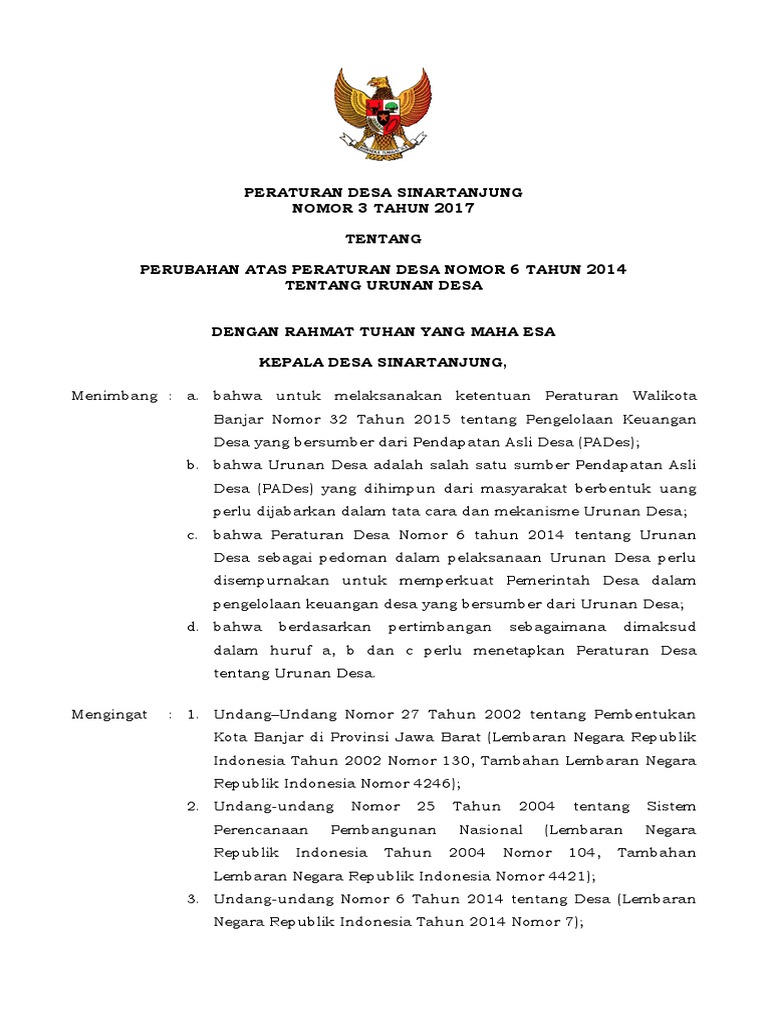 Perdes Nomor 3 Tahun 2017 Tentang Urdes | PDF