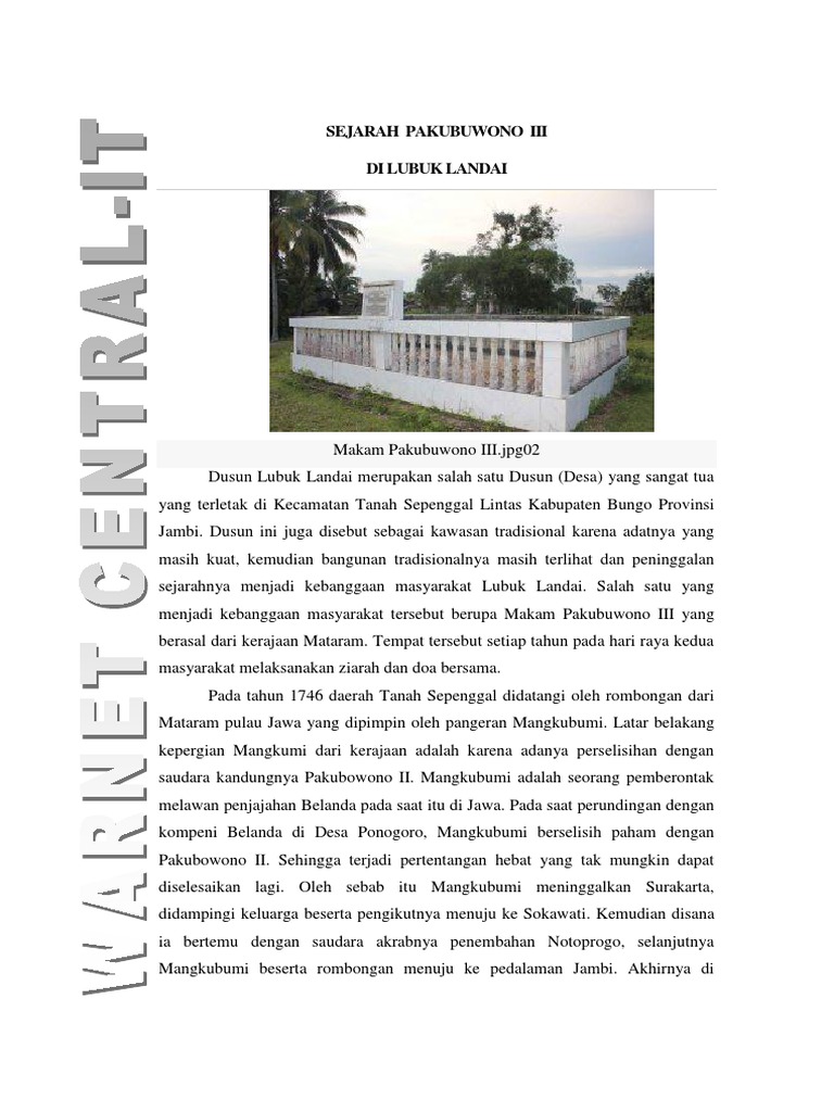 Sejarah Pakubuwono III di Lubuk Landai | PDF | Sejarah