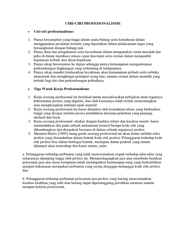 Ciri Ciri Profesionalisme | PDF