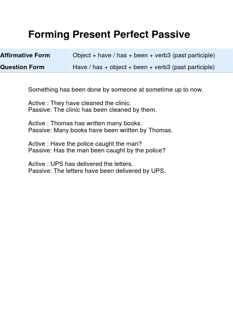 Forming Present Perfect Passive | PDF | Language Arts & Discipline ...