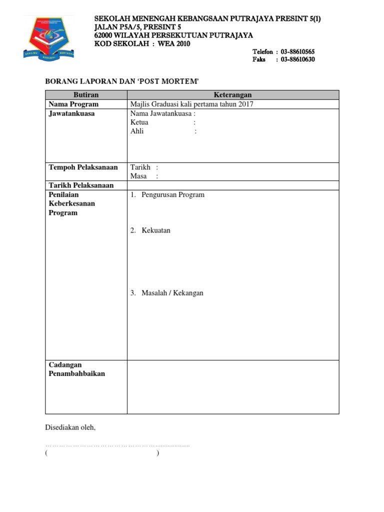 Borang Laporan Dan Post Mortem Graduasi | PDF