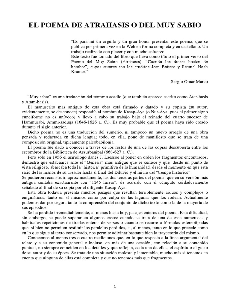 El Poema Del Atra-Hasis o Del Muy Sabio | PDF | Mito de la inundación ...