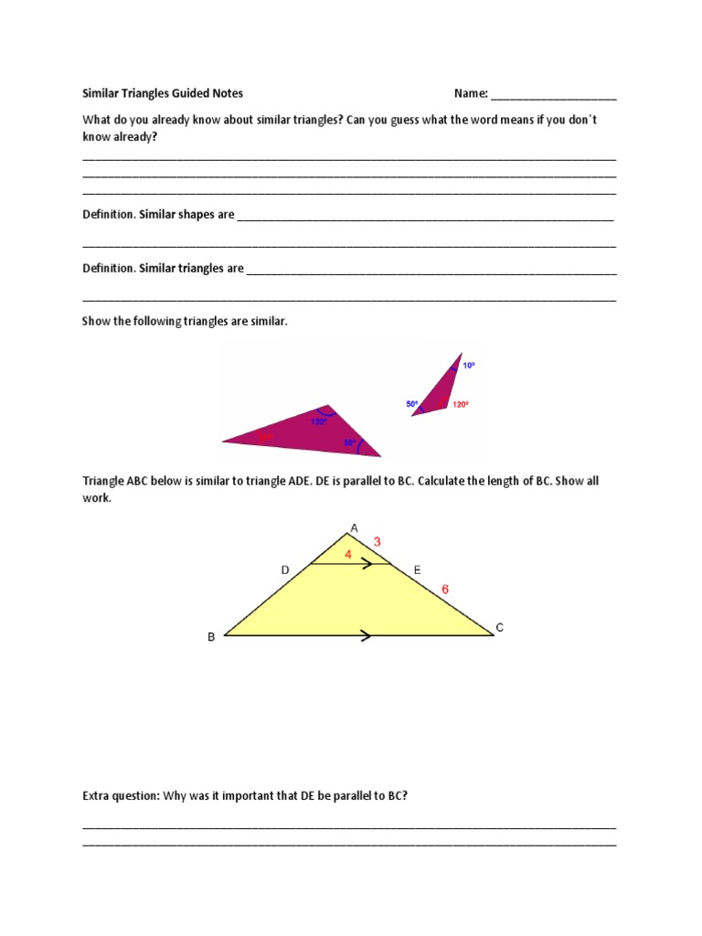 Similar Triangles Guided Notes | PDF | Triangle | Teaching Mathematics