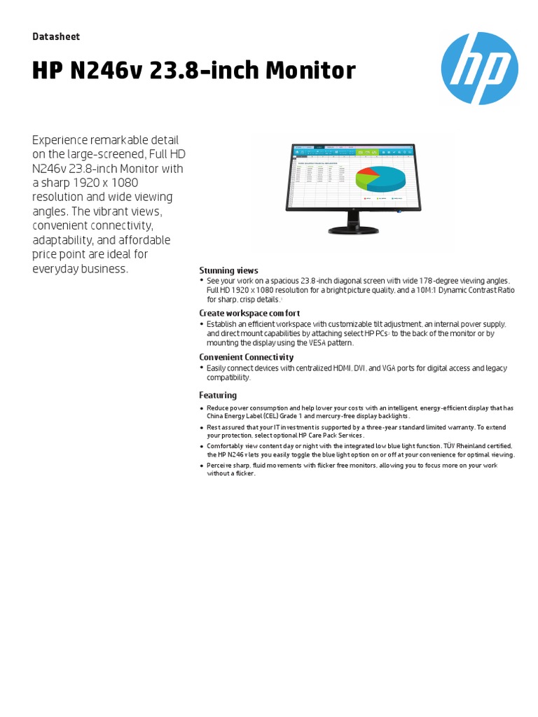 HP LED IPS Monitor N246v 23.8 Inch (1RM28AA) | PDF | Computer Monitor ...