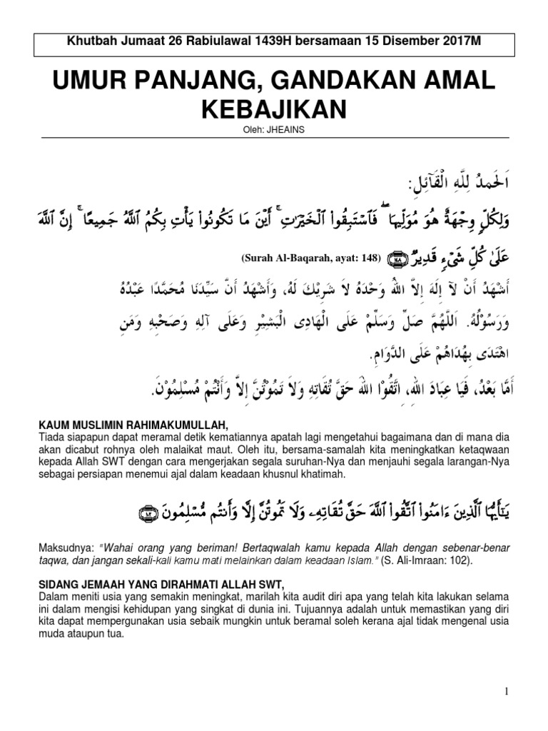 Contoh Khutbah Jumaat | PDF | Agama & Spiritualitas