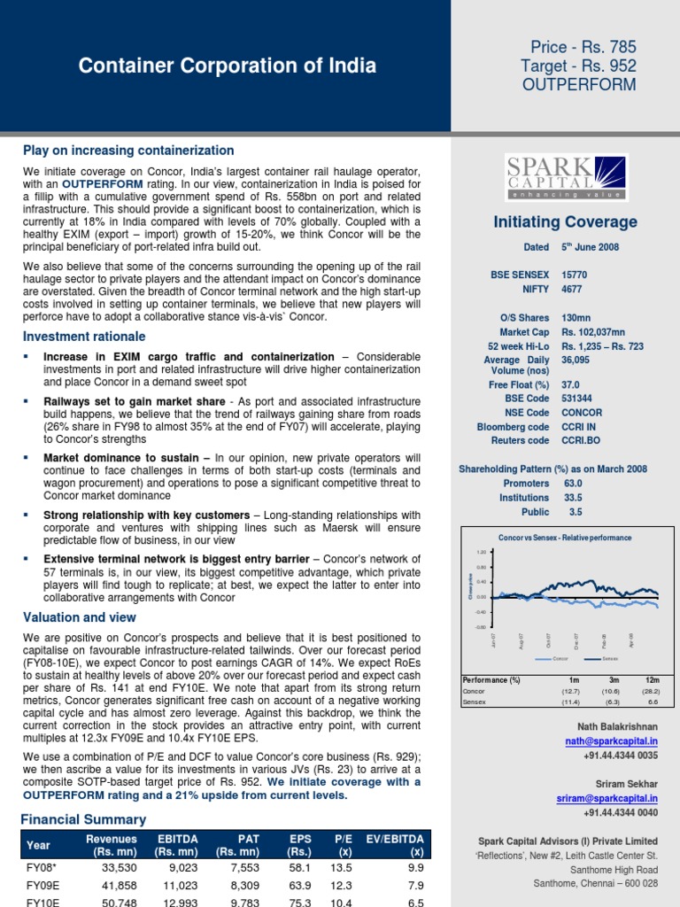 Concor - Initiating Coverage | PDF | Containerization | Rail Transport