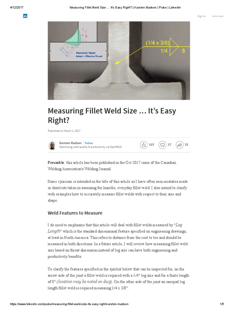 Measuring Fillet Weld Size It's Easy Right - Karsten Madsen - Pulse ...