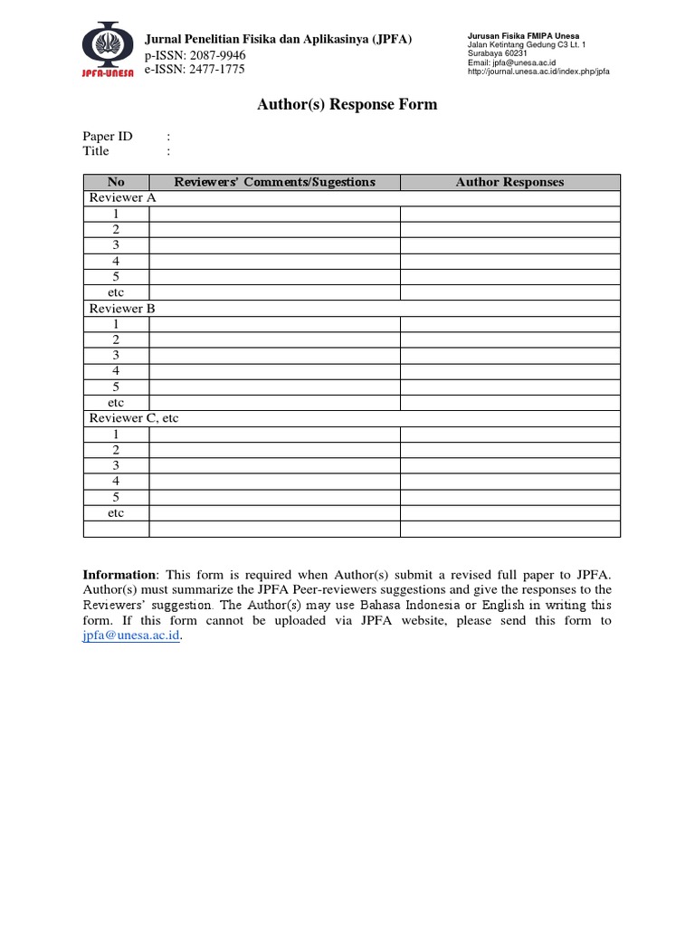 Author Response Form | PDF | Business