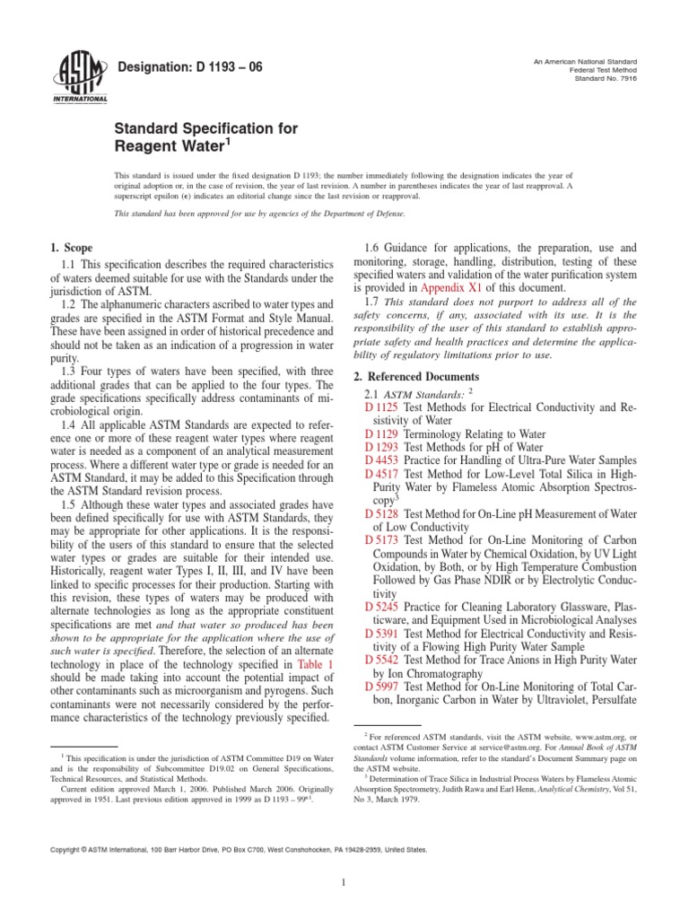 Astm D 1193-2006 | PDF | Verification And Validation | Ion Exchange