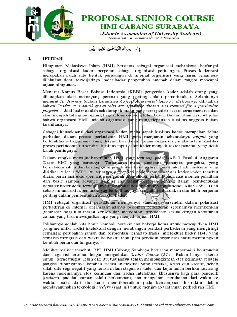 Proposal Senior Course Hmi Cabang Soerabtja | PDF