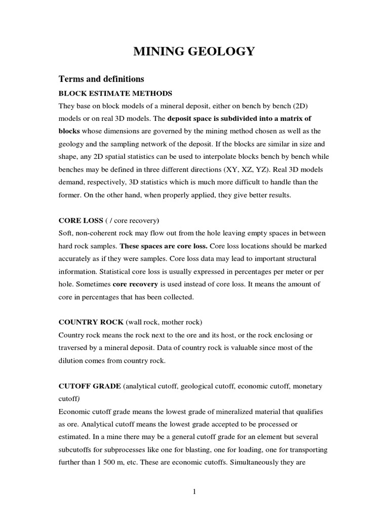 Mining Geology Note.pdf | Geology | Ore