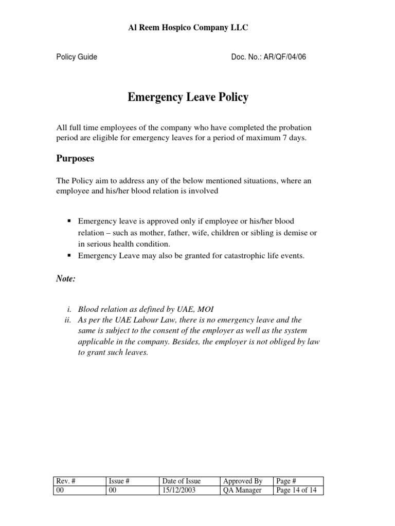 Emergency Leave Policy | PDF