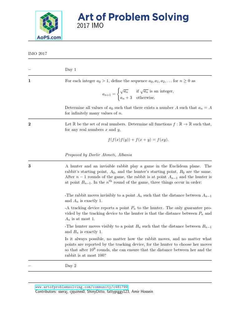 Imo 2017 | PDF | Discrete Mathematics | Abstract Algebra
