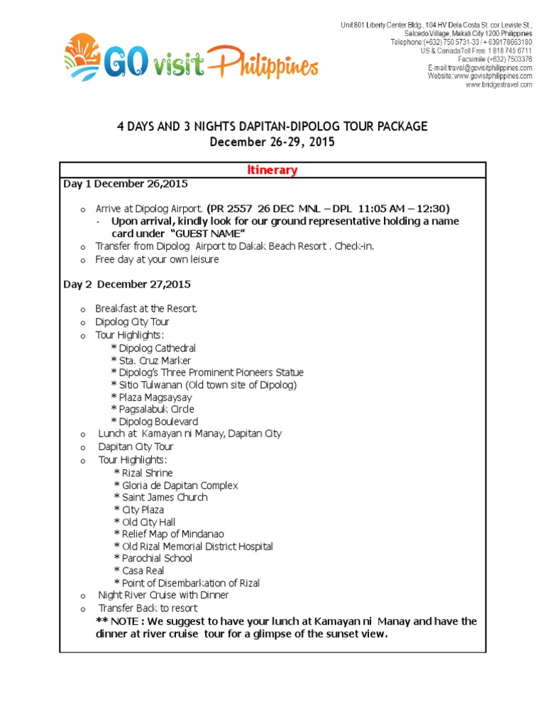 4 Days and 3 Nights Dapitan-Dipolog Tour Package | PDF