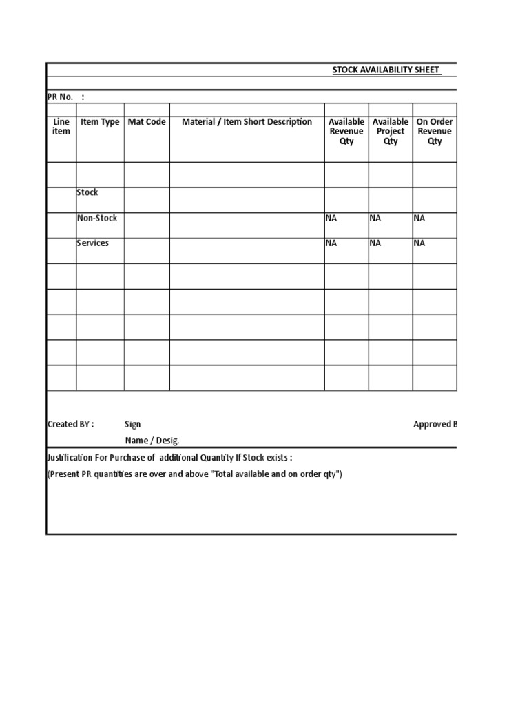Stock Availability and Purchase Justification Sheet | PDF