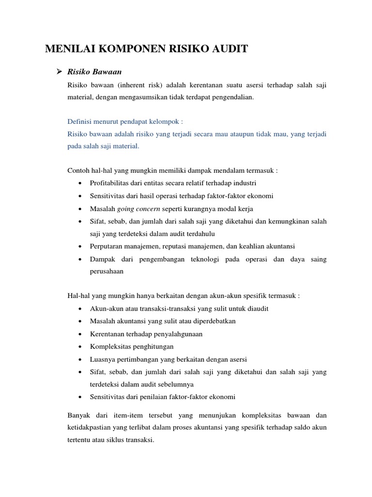 Menilai Komponen Risiko Audit (Deni) | PDF