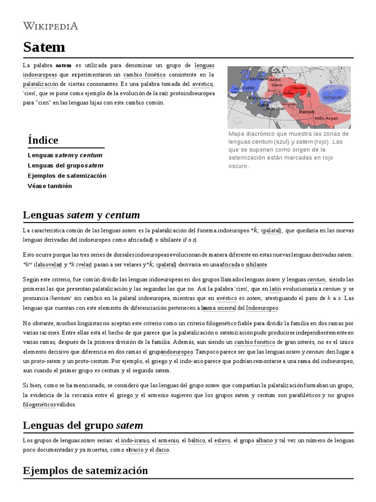 Lenguas Satem | PDF | Filología | Artes del Lenguaje y Comunicación