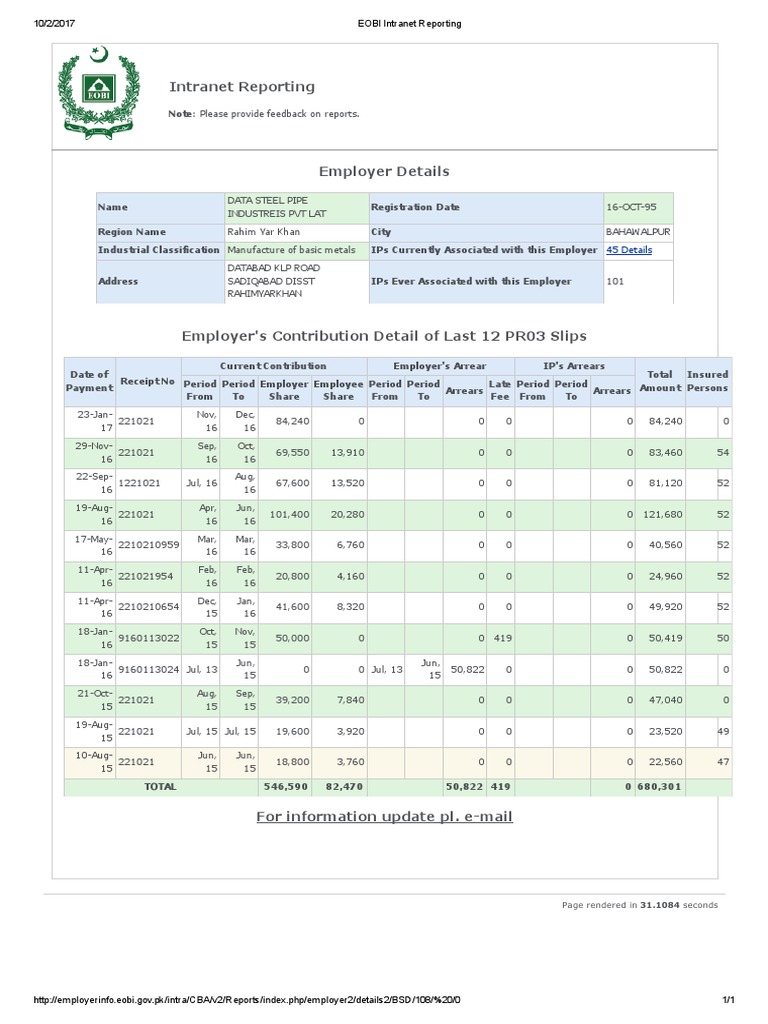 EOBI Intranet Reporting | PDF | Business