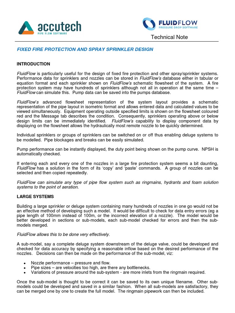 Fixed Fire Protection and Spray Sprinkler Design: Technical Note | PDF ...