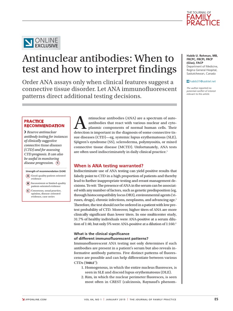 Interpreting Antinuclear Antibody Tests | PDF | Systemic Lupus ...