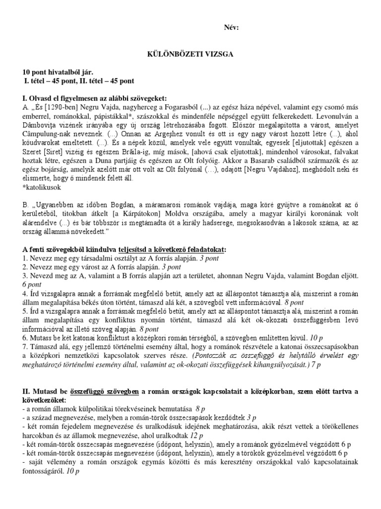 Kulonbozeti Vizsga - Szoveg | PDF