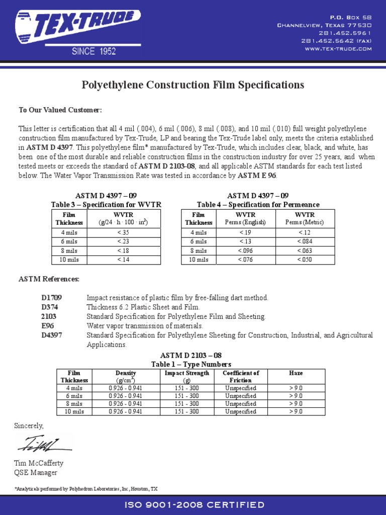 Specification+Letter+for+Wide+Film+-++10 30 10 | PDF | Materials ...