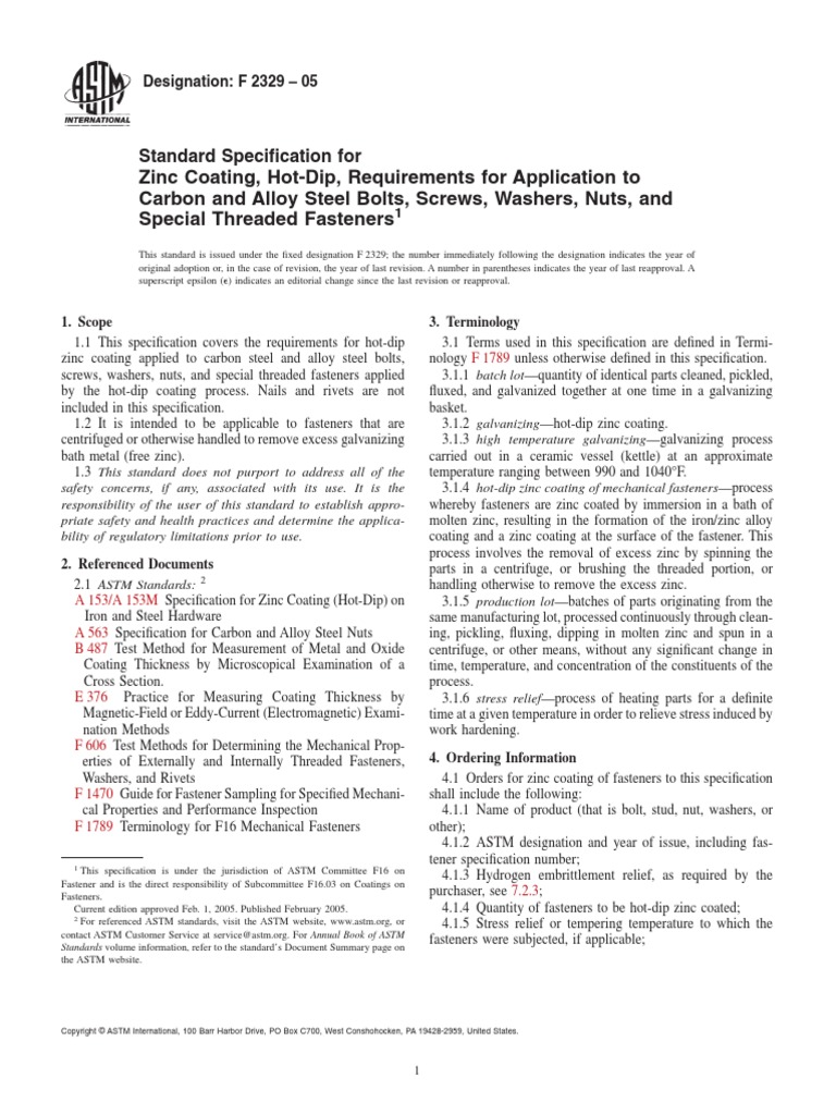 Zinc Coat ASTM F 2329 | PDF | Galvanization | Screw