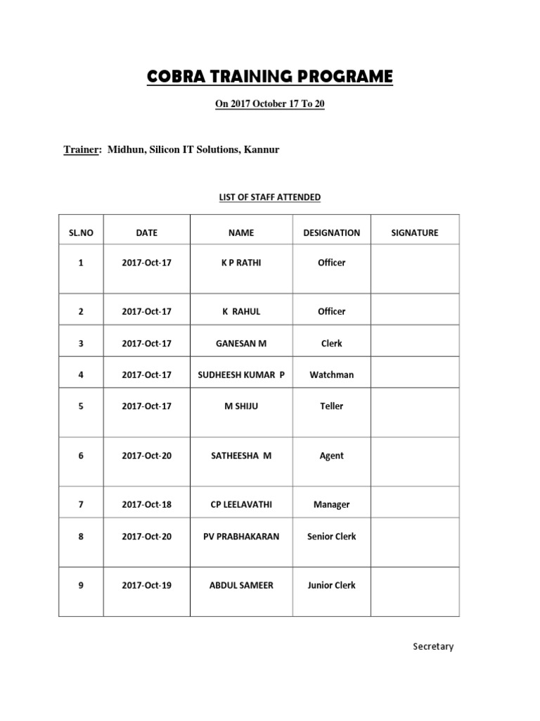COBRA Training Program Attendance List | PDF